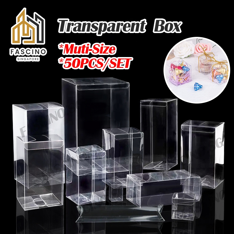 【SG】50Pcs Set PVC Box Transparent Folding Gift Box Muti-Size Candy ...