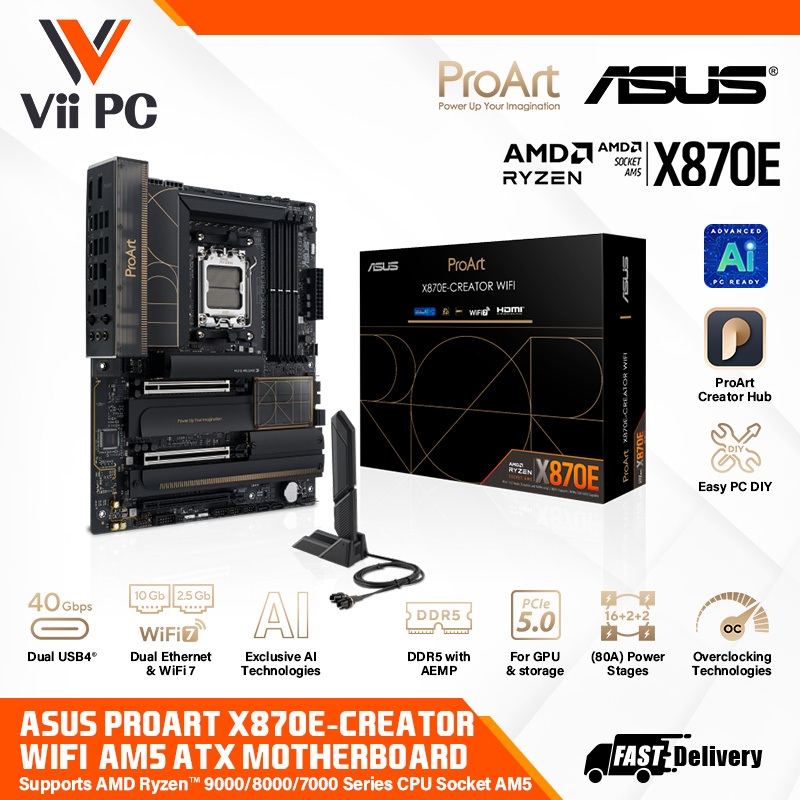 ASUS Proart X870-E X870 Creator WIFI7/ AMD Socket AM5 for Ryzen™ 9000 ...