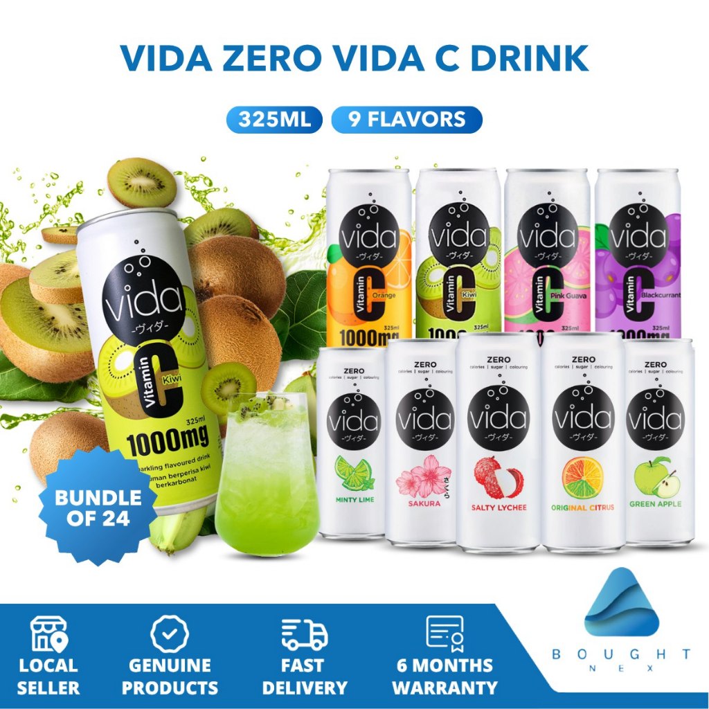[Bundle of 24] VIDA Zero VIDA C Drink 325ml Sparkling Flavored Drink ...
