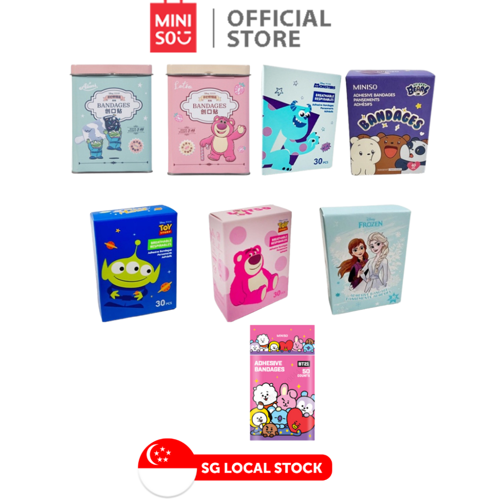 MINISO Adhesive Bandages (BT-21/Frozen 30Pcs/We Bare Bears 40Pcs/Pixar Sulley/ Alien Series 30 ...