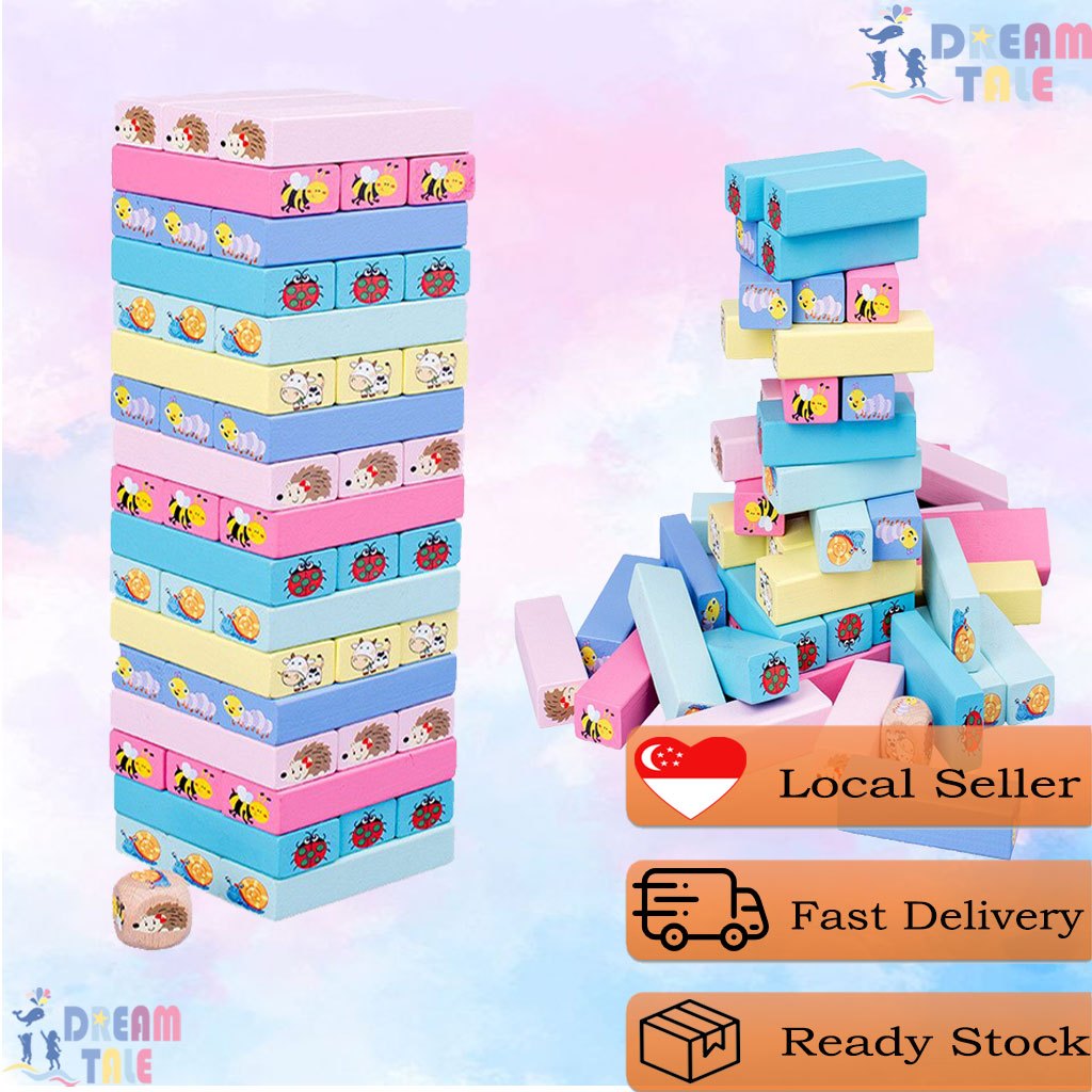 [SG Instock] 51pcs Wooden Animals Tower Building Blocks Toy Domino ...