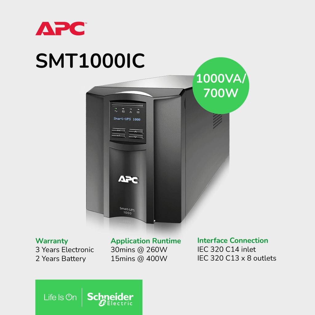 APC Smart-UPS 1000VA LCD 230V with SmartConnect, SMT1000IC | Shopee Singapore