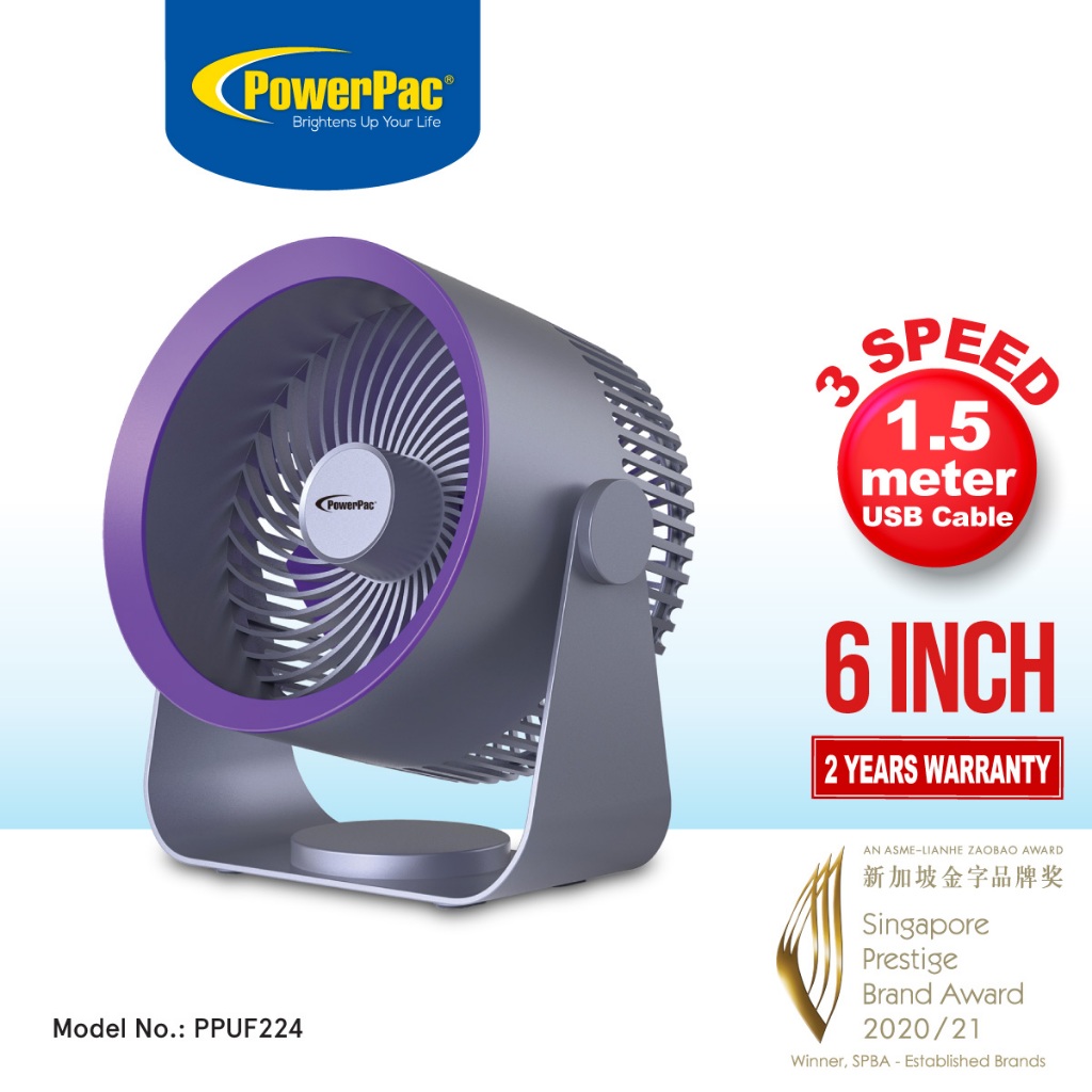 PowerPac 6" Table/Wall Fan – USB, Air Circulator, High Velocity ...