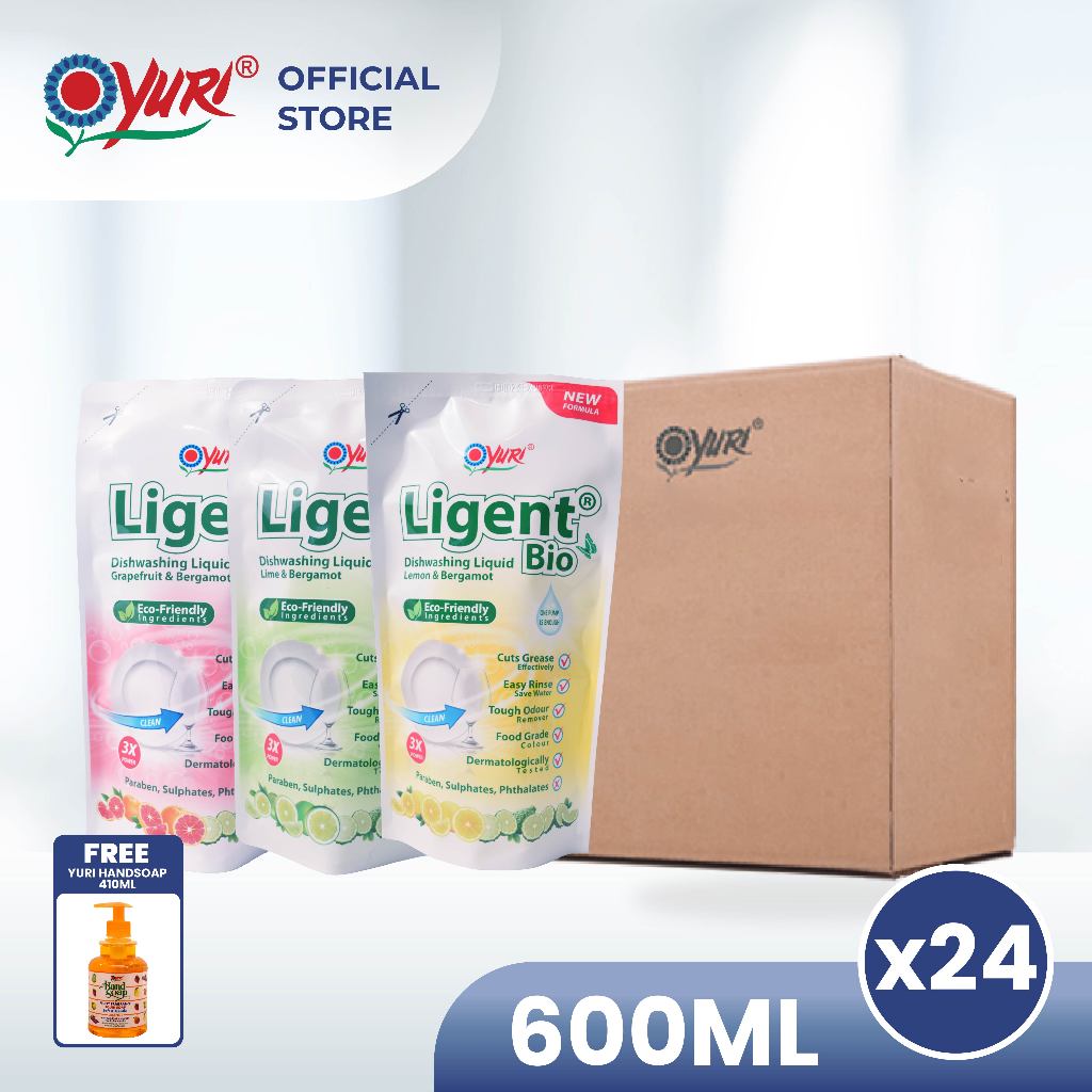 [Carton Deal] Yuri Ligent Bio Dishwashing Liquid 600ml x24 + FOC Yuri ...