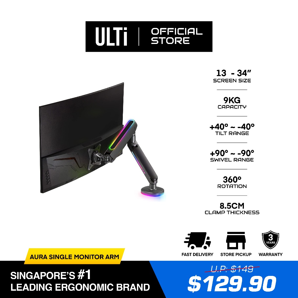 [NEW] ULTi AURA RGB Monitor Arm - Compatible with most 34 inch Monitors ...