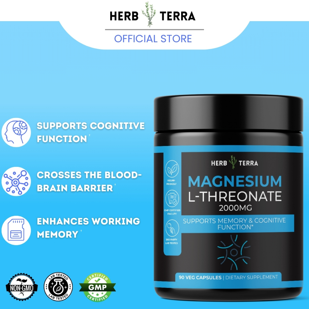 Herb Terra Magnesium L-Threonate, Brain Health Supplement, Cognitive Support, Memory & Focus ...