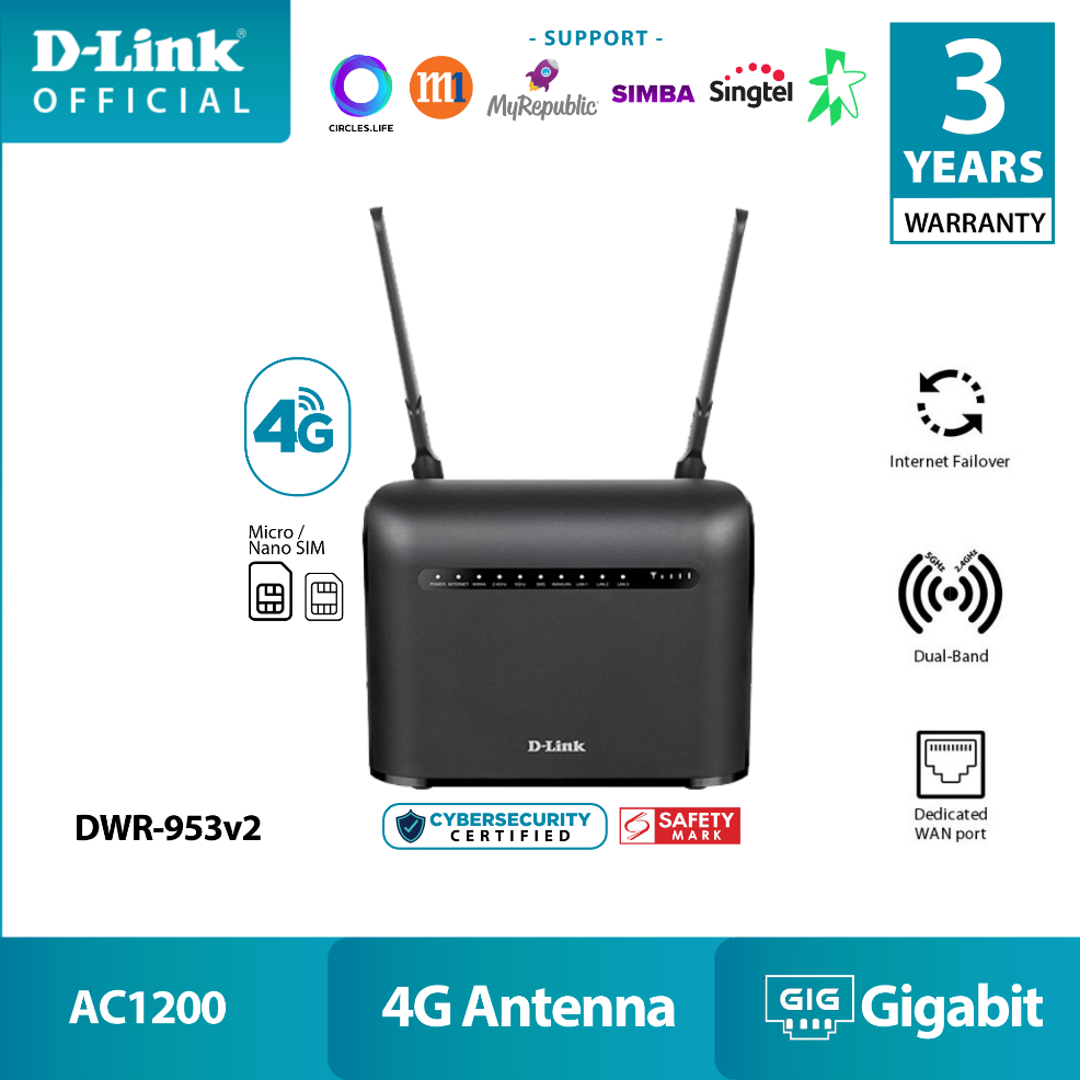 D-Link DWR-953v2 4G LTE Cat4 Wi-Fi AC1200 Wireless Mobile Router | CSA Certified | Micro SIM ...