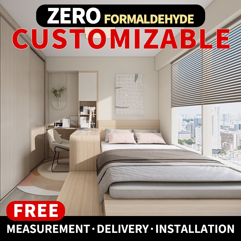 Storage Tatami Platform Bed with Table & Cabinet & Cupboard & Bookshelf Children's Room Custom ...