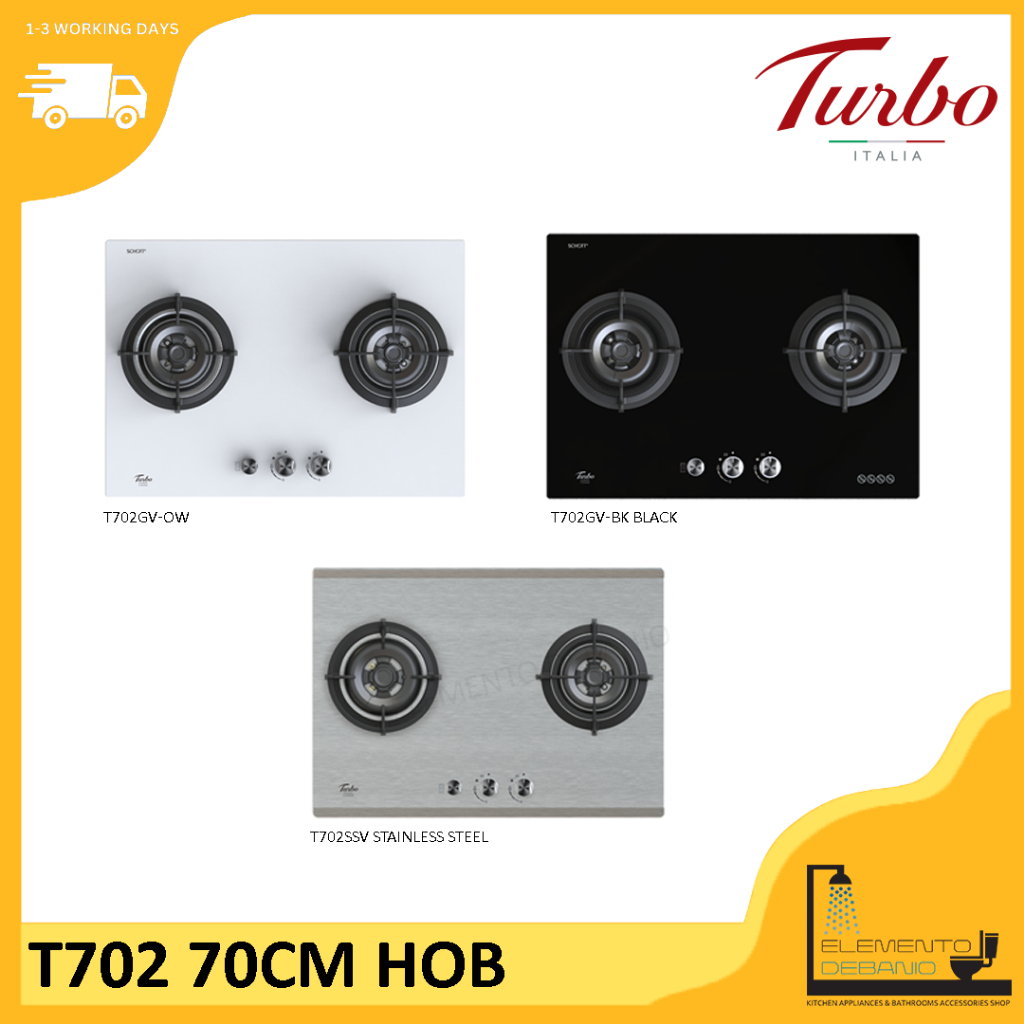 Turbo Incanto T702GV-OW / T702GV-BK 70cm 2 burners built-in glass hob / T702SSV stainless steel ...
