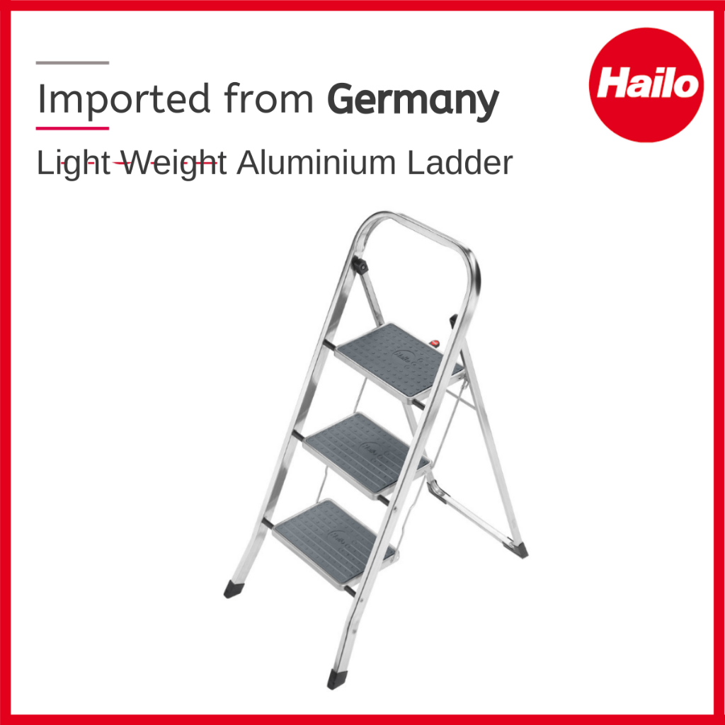 Hailo 3 Step Sturdy German Aluminium Household Folding Premium Ladder ...