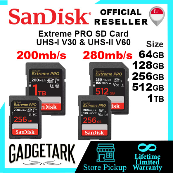 [SG] SanDisk Extreme PRO SD Card UHS-II V60 Class 10 1TB | 512GB | 256GB | 128GB | 64 GB up to ...