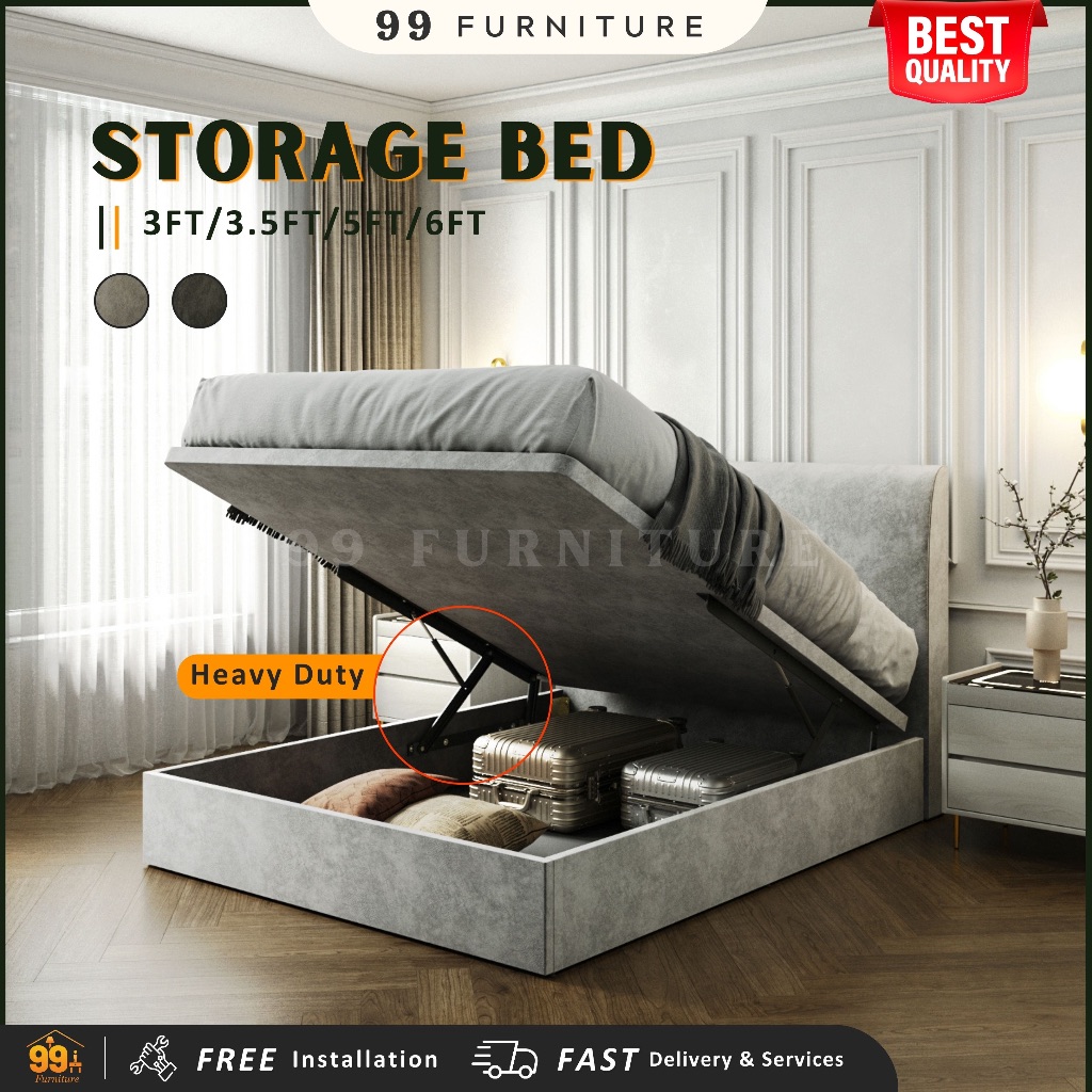 [FREE INSTALL] 99Furniture storage bed with headboard and Depth Storage ...