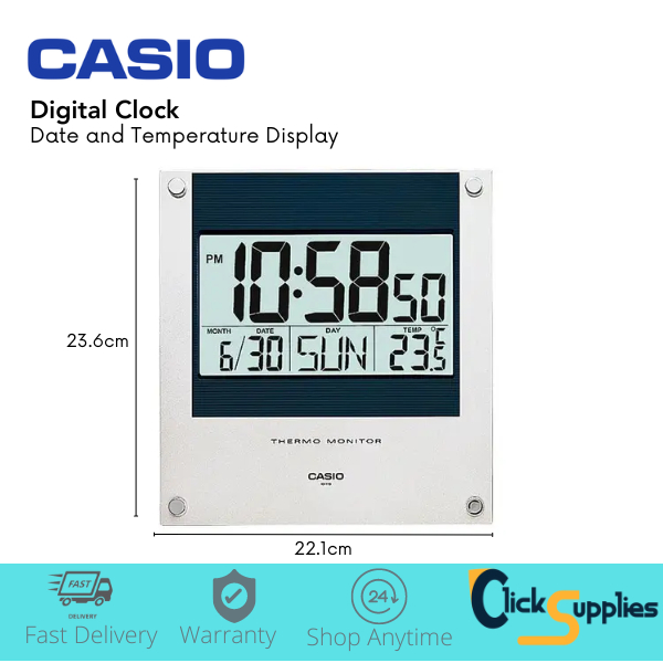 Casio Digital Wall Clock Date and Temperature Large Display For Office ...