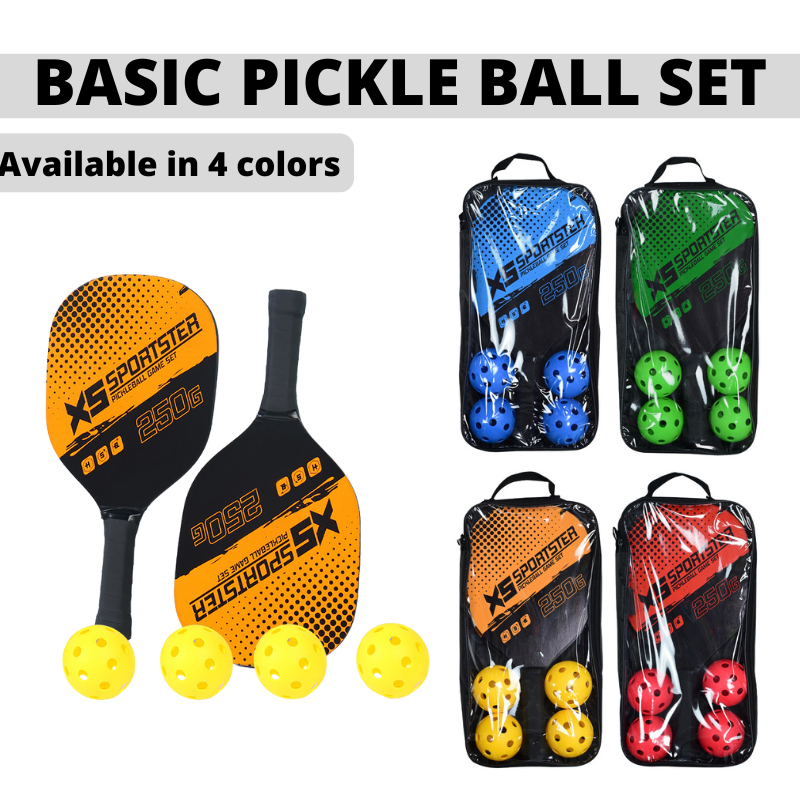 Basic Pickleball Paddle Set - 2 Paddles + 4 Pickleballs | Lightweight ...