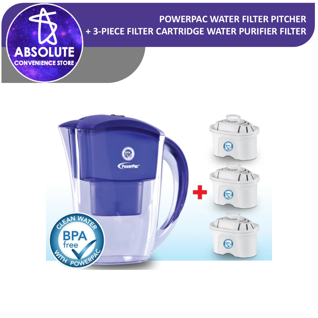 [Bundle set] PowerPac Water Filter Pitcher + 3-Piece Filter Cartridge ...