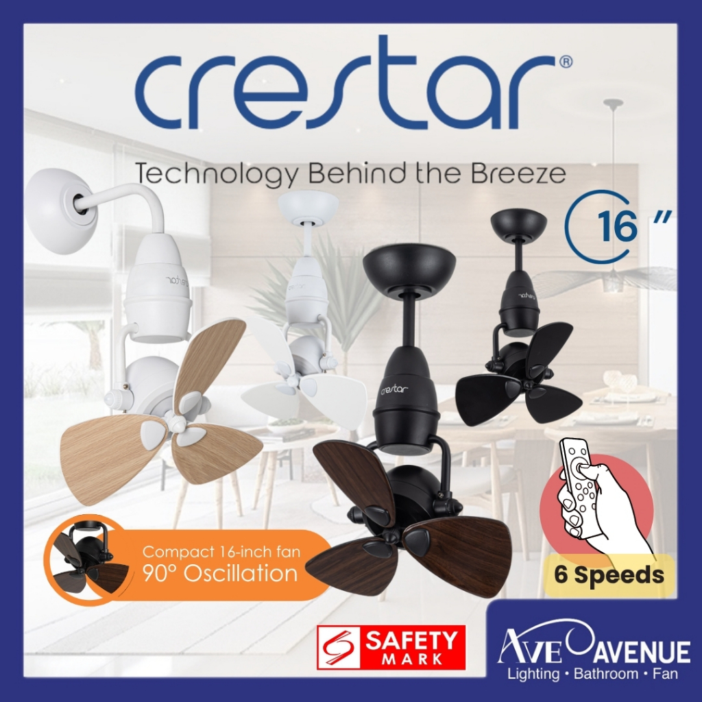 Crestar Heno 16 Inch Dual Mounting Corner Ceiling Fan 90 degree ...