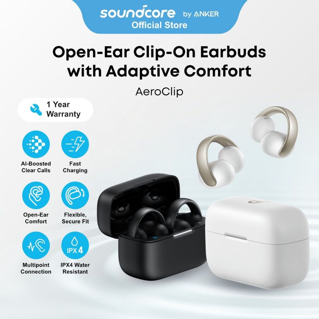 [NEW] Soundcore AeroClip by Anker, Open-Ear Earbuds Clip-On Headphones ...