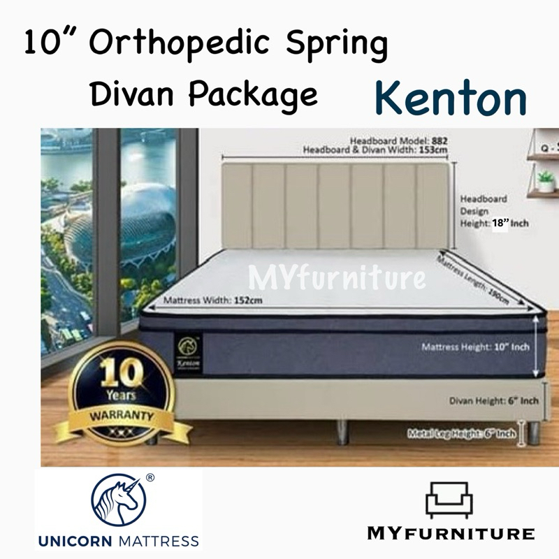 Unicorn Kenton 10”Inch Orthopedic Spring Mattress with Divan/Storage ...