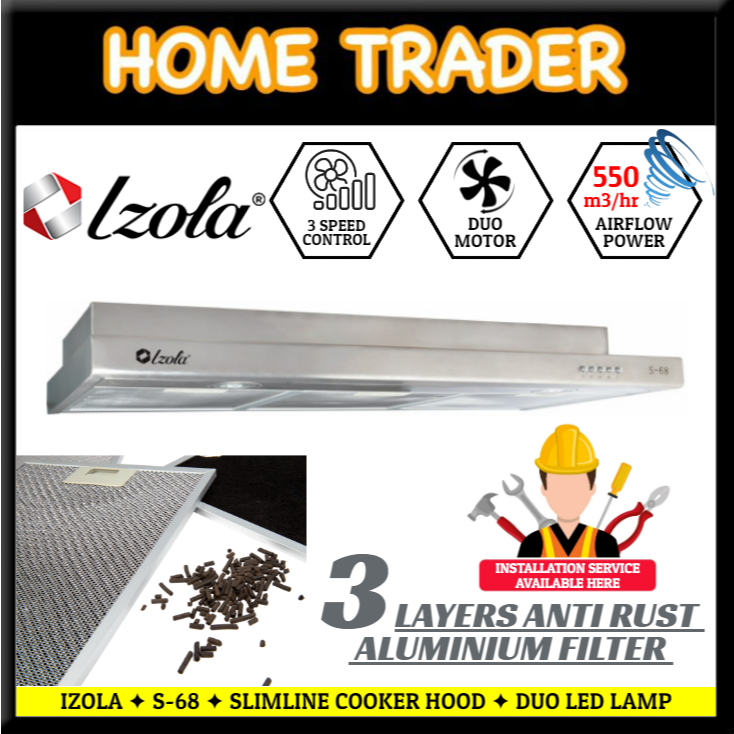 LOW STOCK ALERT 】 IZOLA SLIMLINE COOKER HOOD DUO MOTOR DUO LED LAMP S ...