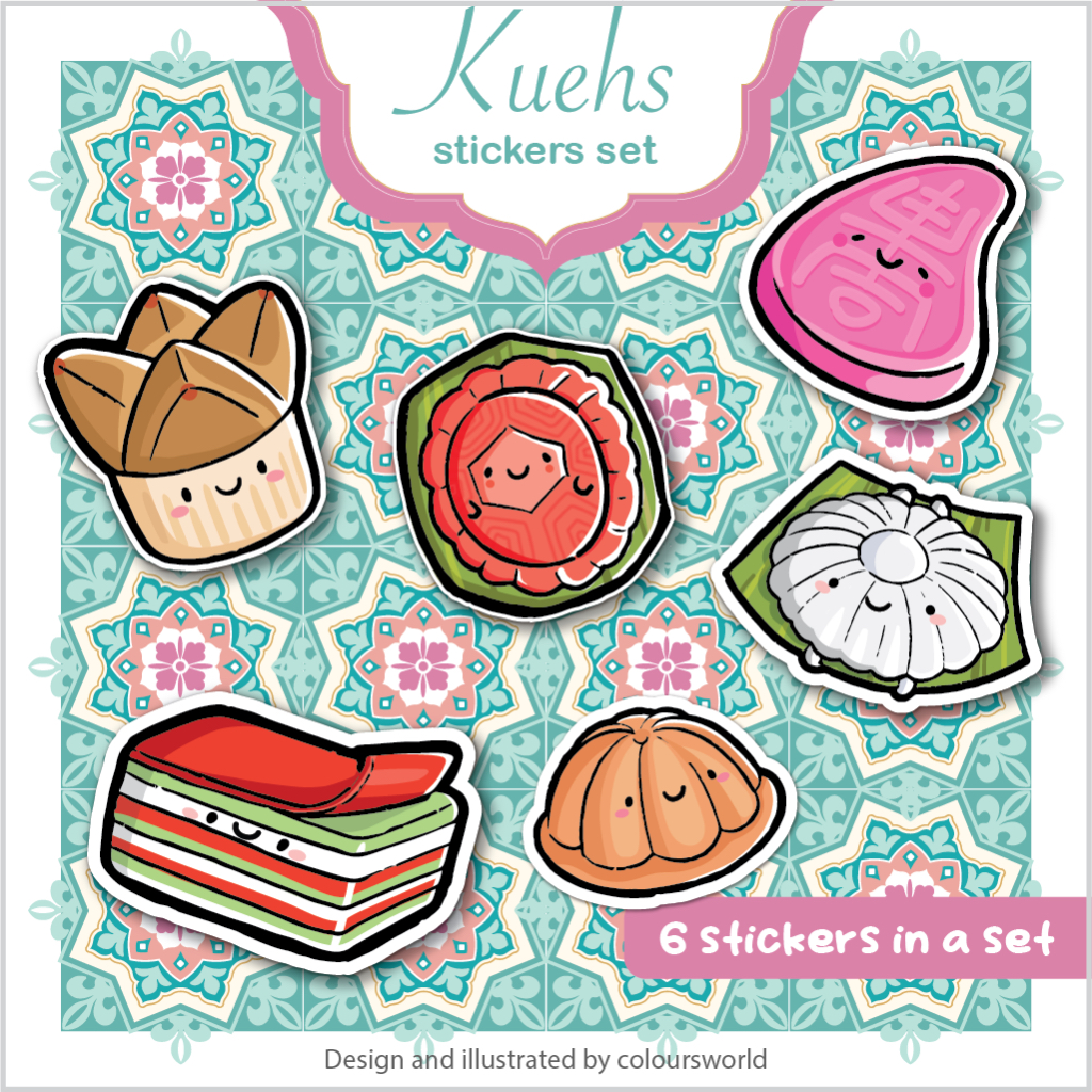SG • Cute Stickers • 6 Die-cut Stickers pack • png kueh • kueh bahulu ...