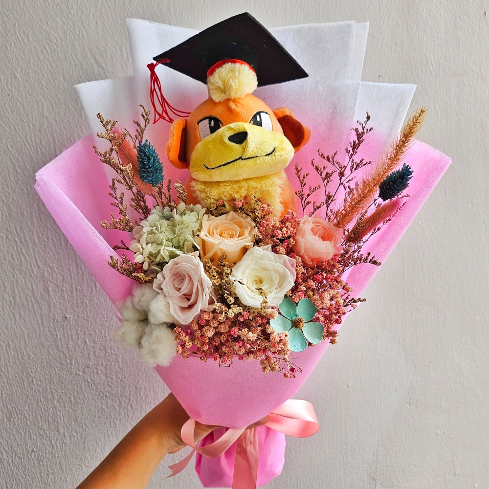 Growlithe Pokemon Preserved Rose Graduation Bouquet | Shopee Singapore