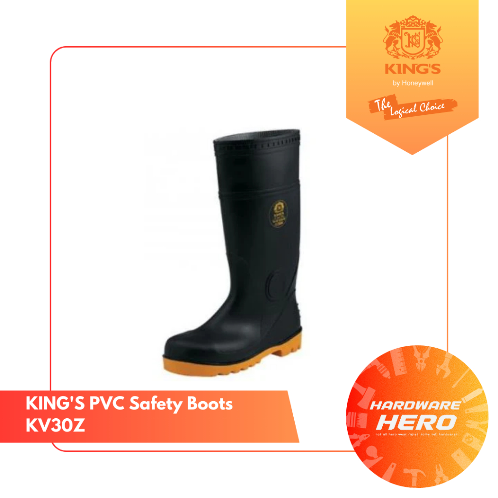 King's Black PVC Safety Boots without Steel | Model : SHOE-KV30Z, Sizes ...