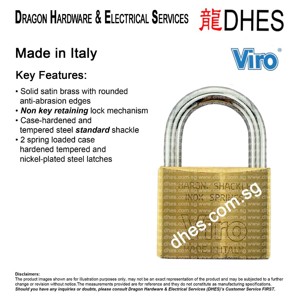 Viro Rectangle Satin Brass Padlock Lock Non-Key Retaining Made In Italy ...