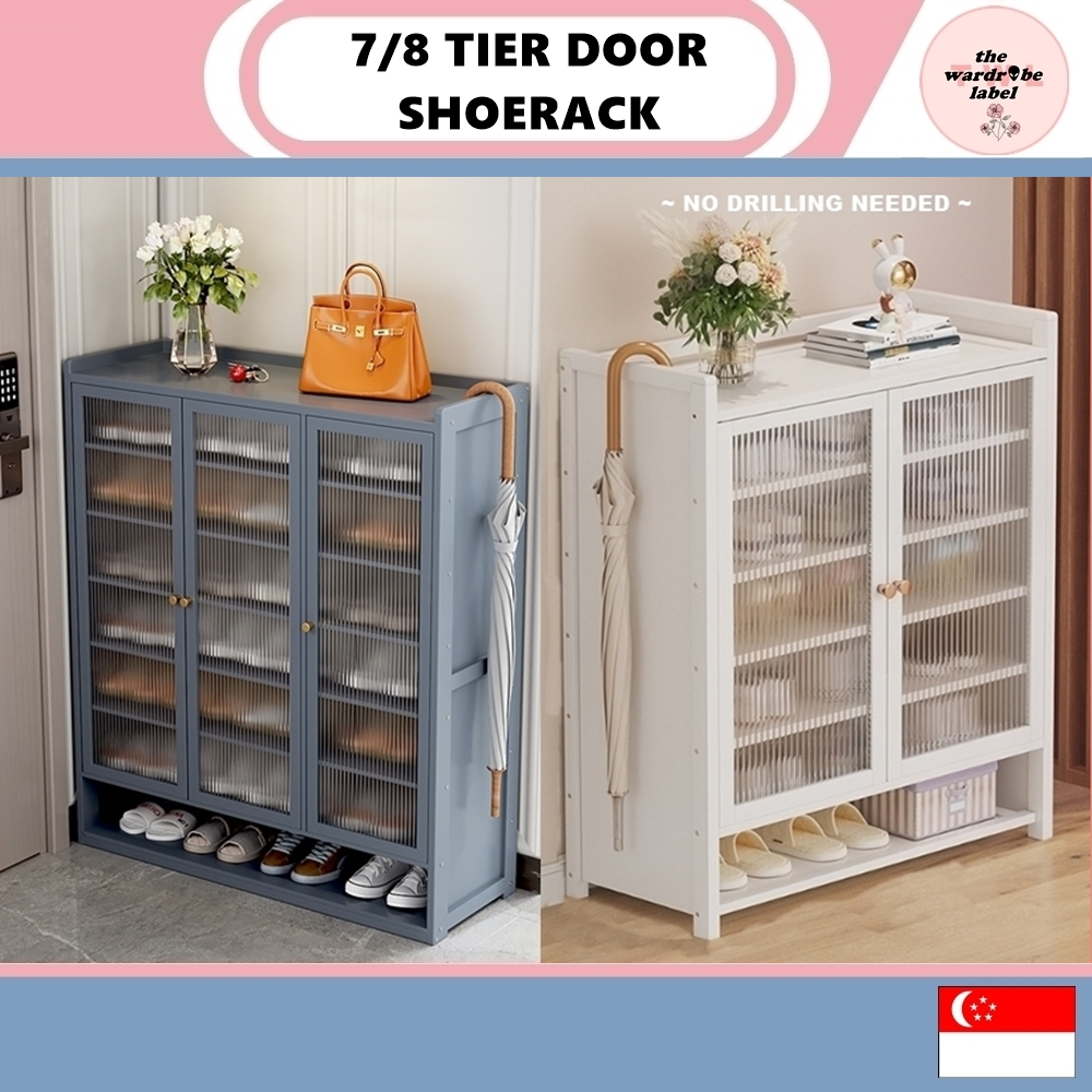[SG SELLER - TWL] 7/8 TIER NO DRILLING INSTALLATION SHOE RACK FROSTED ...