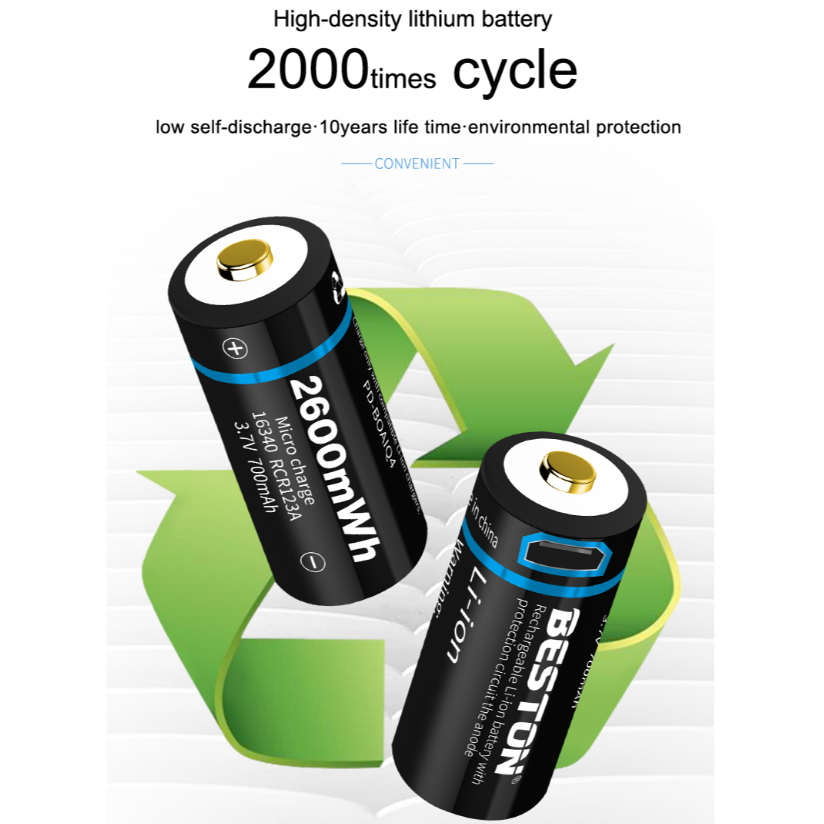Beston RCR123A Beston RCR123A 650mAh Rechargeable 2x Li-ion Battery ...