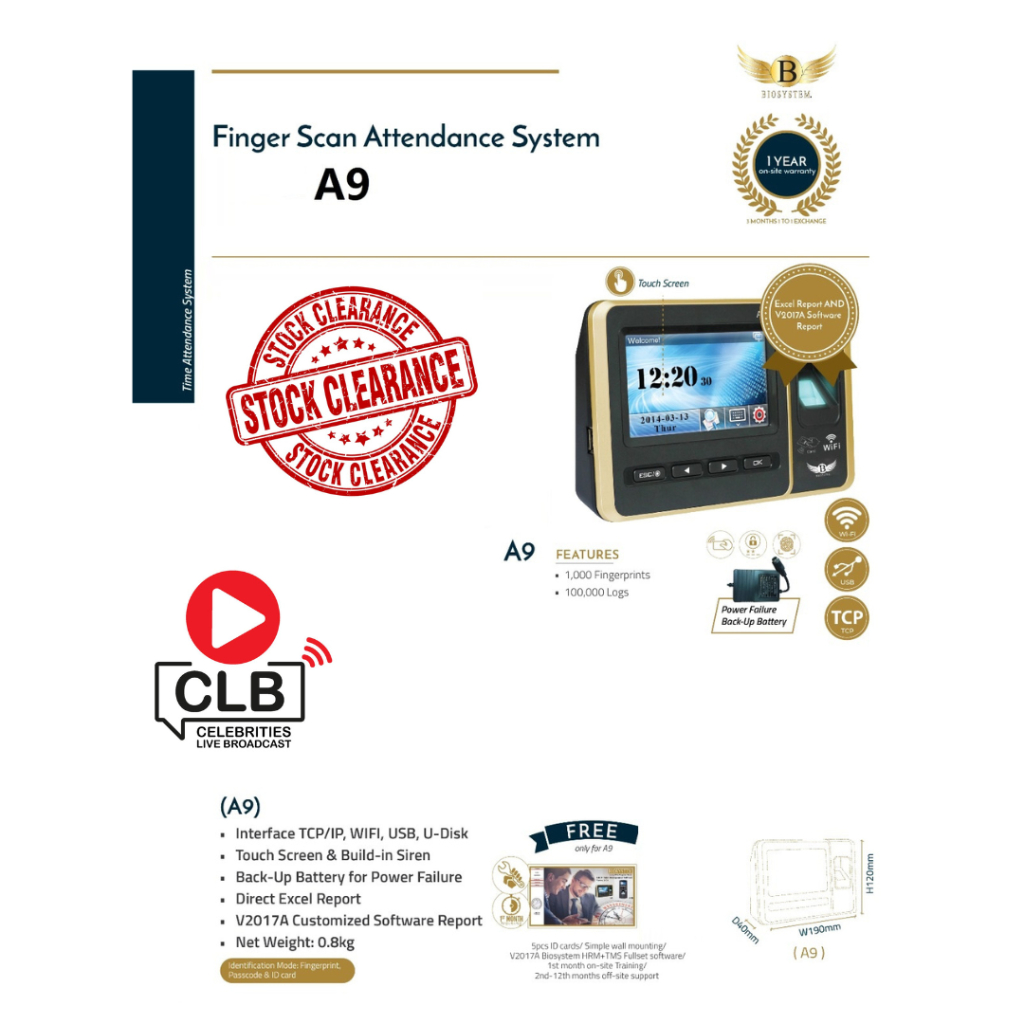 Biosystem Finger Scan Attendance System – A9 | Shopee Singapore