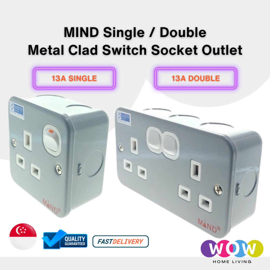 MIND 13A Metal Clad Switch Socket Outlet Single / Double Metal Clad ...