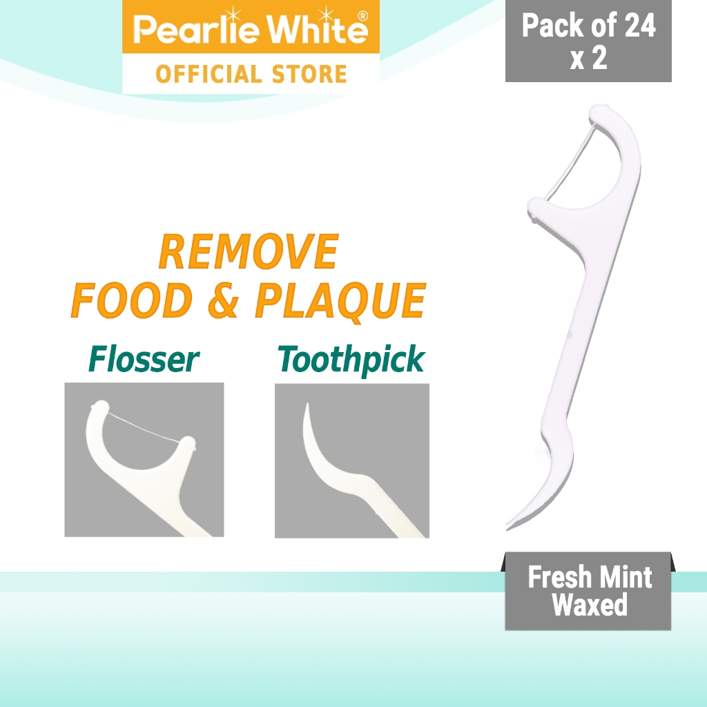 [Bundle of 2] Pearlie White Floss Pick Value 2-IN-1 Waxed Mint Flosser ...
