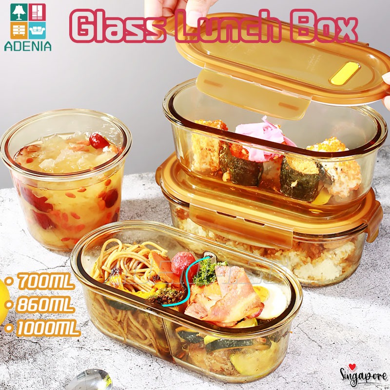 【SG】1100ML Glass Food Container Transparent Lunch Box Microwaveable BPA ...