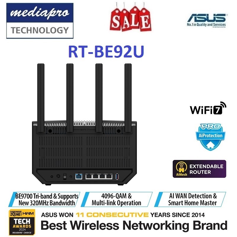 ASUS RT-BE92U BE9700 Tri-band WiFi 7 Router, supports MLO, AiMesh ...