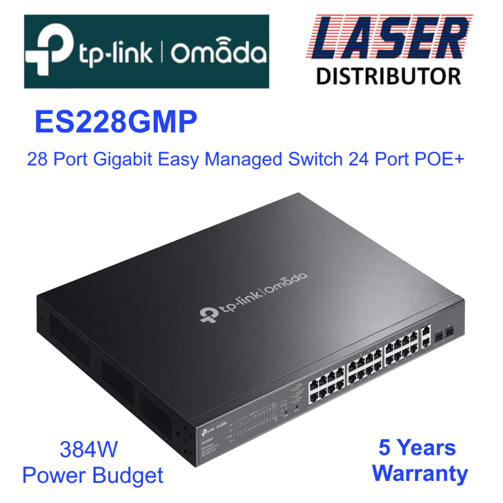 Tp-Link ES228GMP Omada 28-Port Gigabit Easy Managed Switch with 24-Port ...