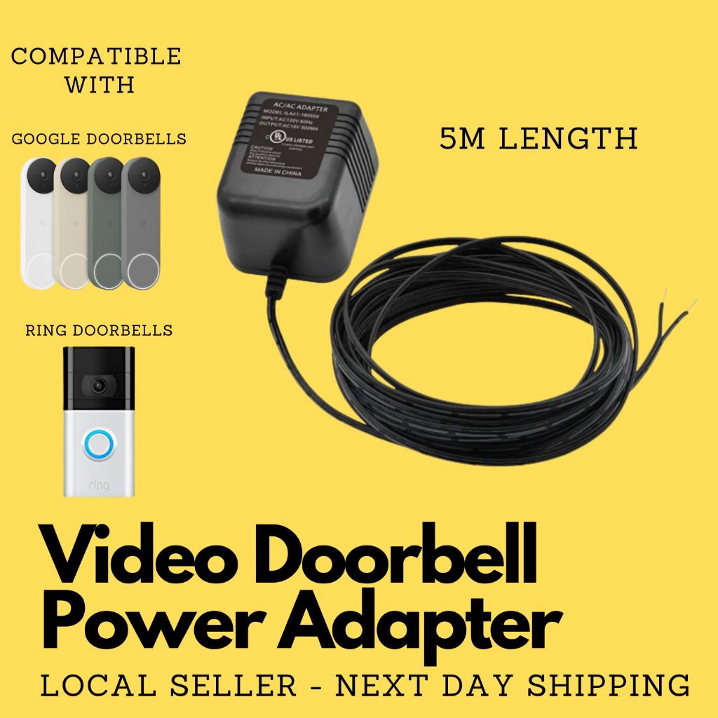 18V Power Adapter for Google Nest, Tapo, Aqara, and Ring Video Doorbell ...