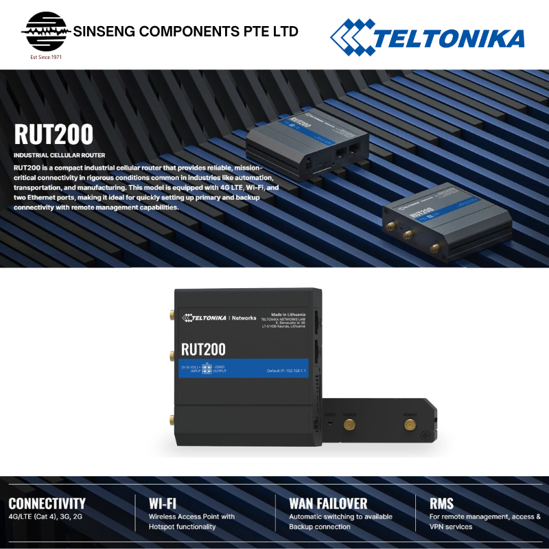 Teltonika RUT200 Industrial Cellular Sim Card Router 4G/LTE (Cat4) WiFi ...