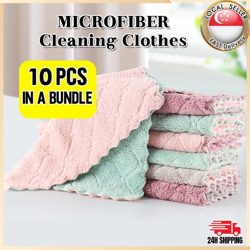 🇸🇬10PCS Pack Large Microfiber Kitchen Cloth/Absorbent Lint Free Dish ...