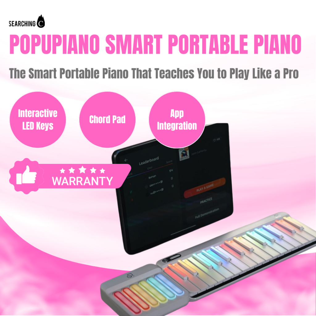 PopuPiano Smart Portable Piano - LED Light Keys Digital Keyboard Music ...