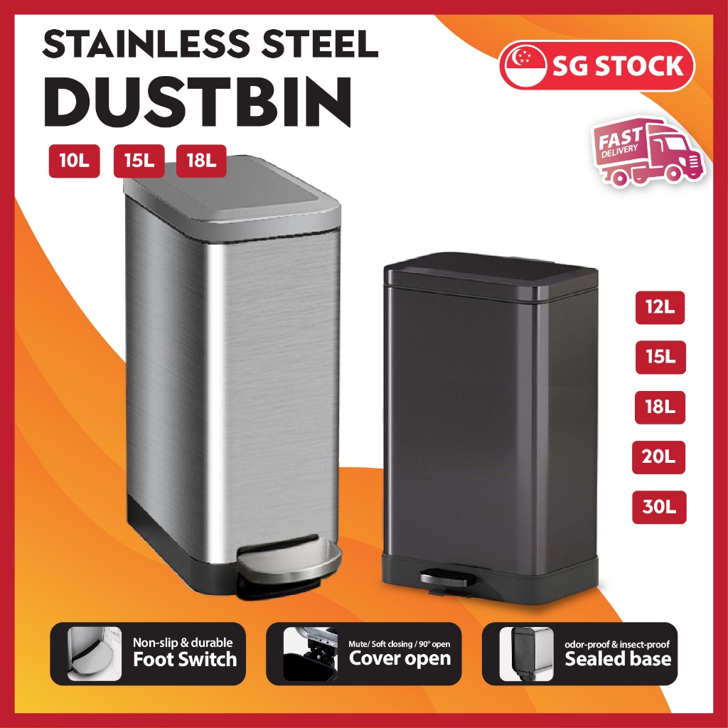 [SG STOCK] Stainless Steel Pedal Dustbin | Soft Close Lid Trash Bin ...