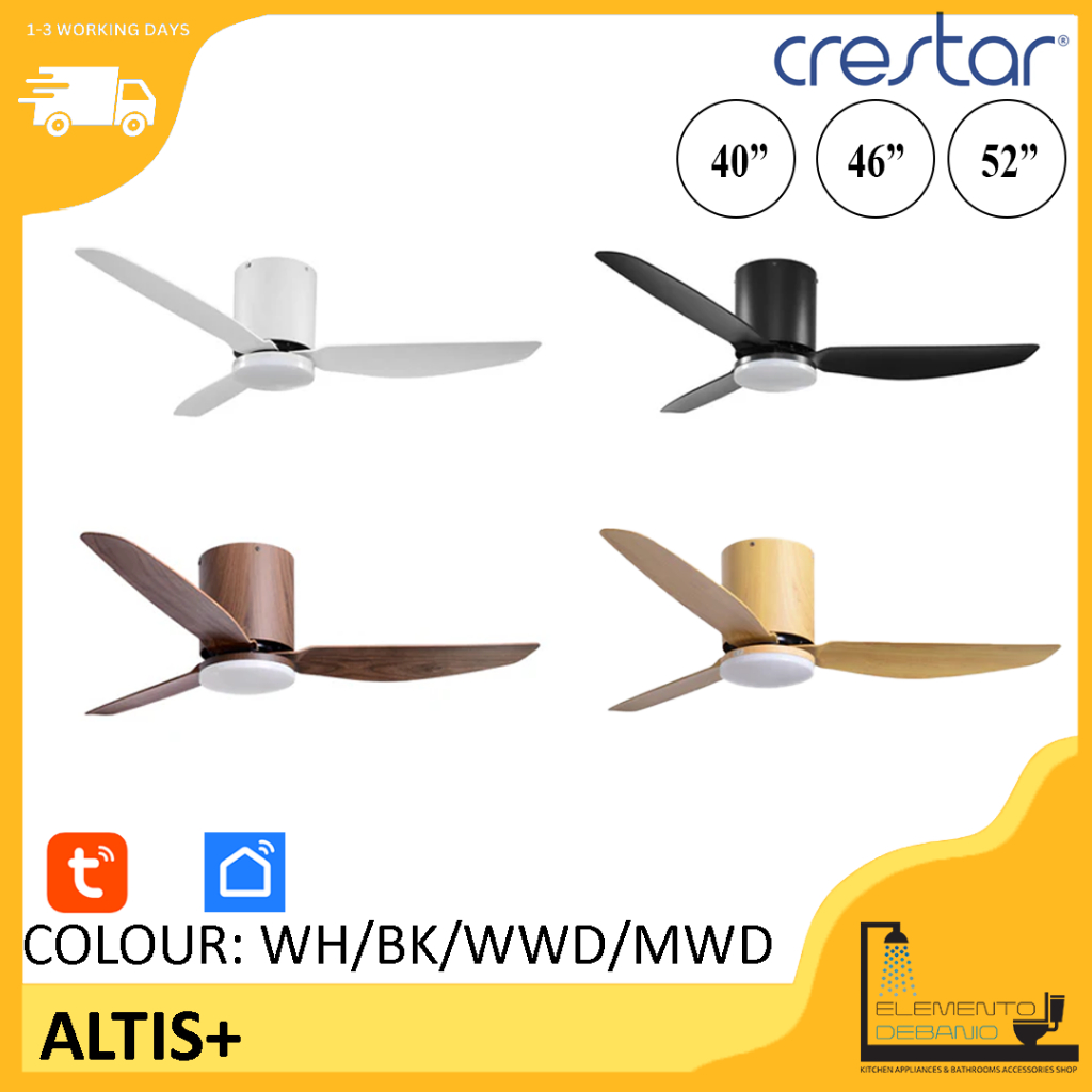 Crestar Altis+ 40"/46"/52" 3 blades Smart Ceiling Fan 20W Tricolour LED ...