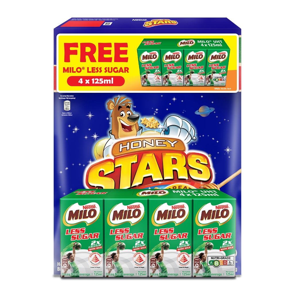 NESTLE HONEY STARS Econo Pack (450g) + MILO UHT Less Sugar 125ml Bundle ...
