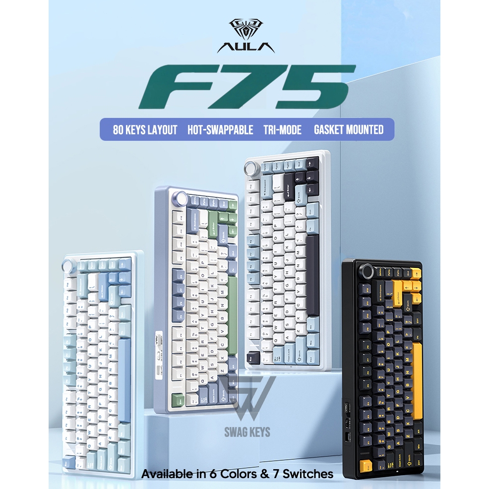【SG】AULA F75 - Tri Mode Hotswap Wireless Gaming Keyboard | Gasket Mount Doubleshot PBT BT 2.4Ghz ...