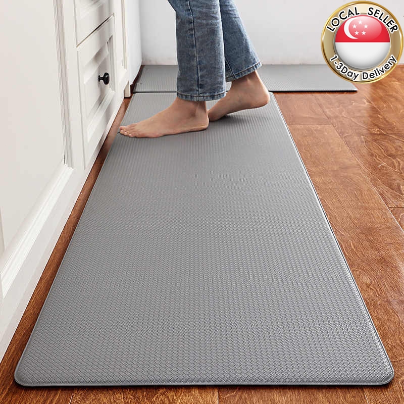 🇸🇬Kitchen Floor Mat Anti-Slip Soft Thick PU Leather Mat / Oil Water ...