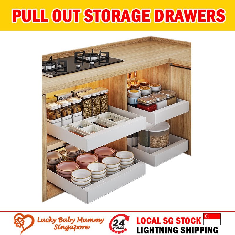 Kitchen Pull Out Cabinet Drawer Sliding Storage Rack Adjustable Multi ...