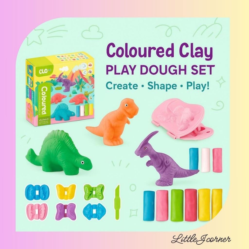 Coloured Clay Play Dough Set with Dinosaur Moulds | Kids Creative Toys ...