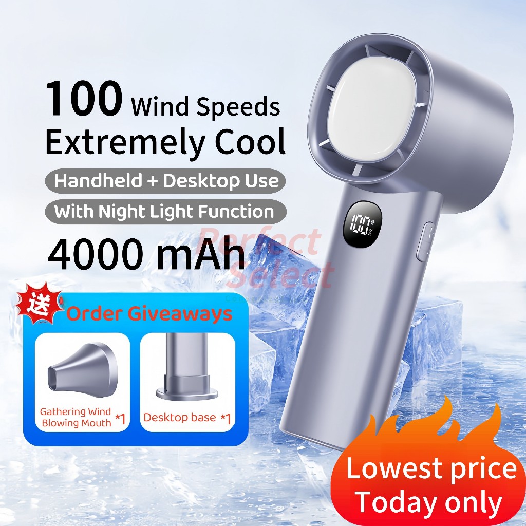 SG Portable Handheld Fan Turbo Jet Fan Strong Wind 100 Gear 4000mAh ...