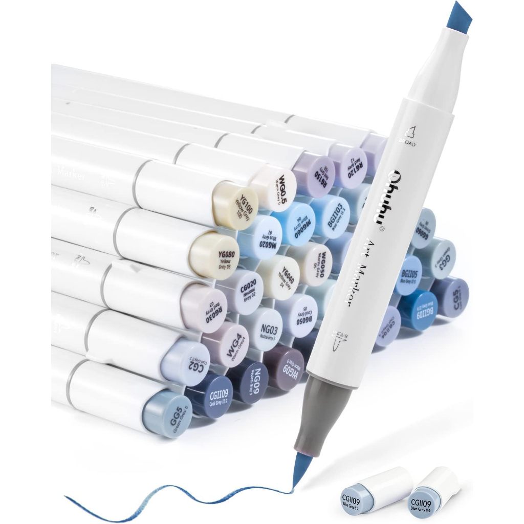 Ohuhu Grayscale Alcohol Markers Brush Tip - Double Tipped Alcohol Based ...