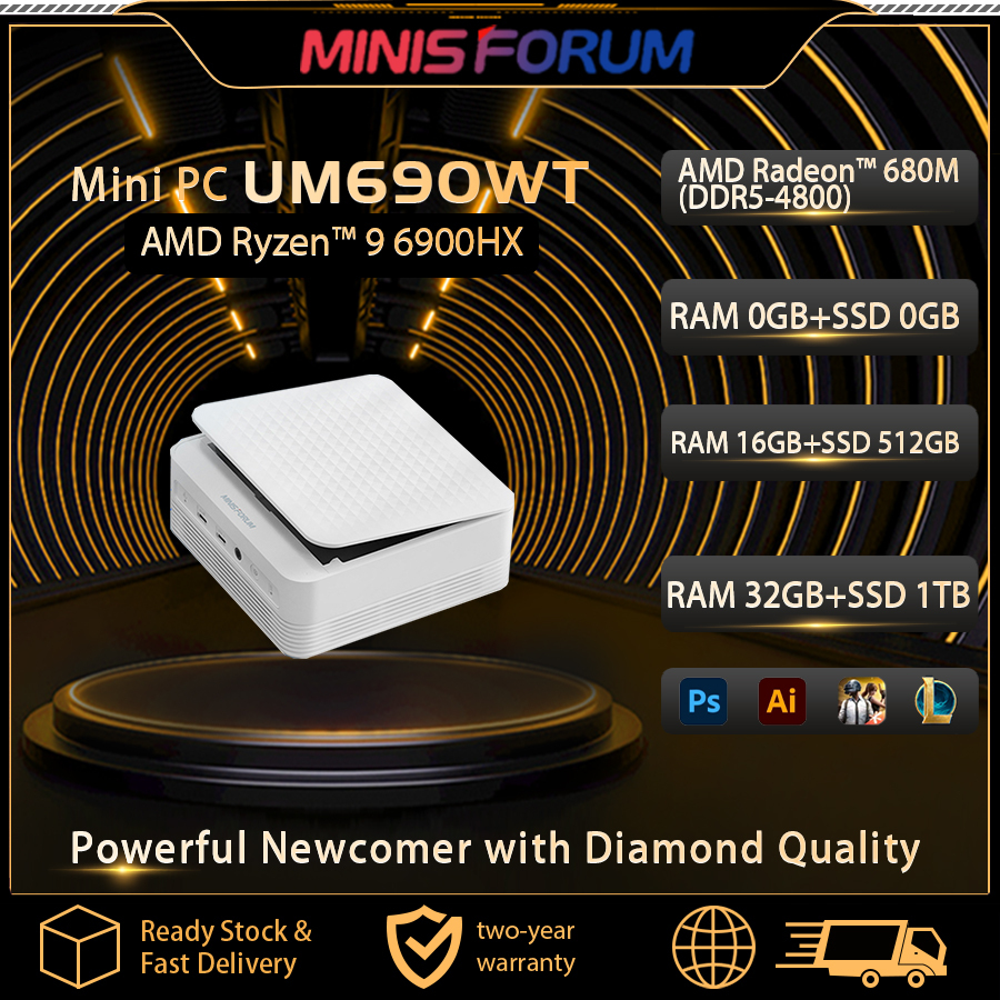 MiniSforum Mini PC UM690WT CPU AMD Ryzen 9 6900HX 8 cores and 16 ...