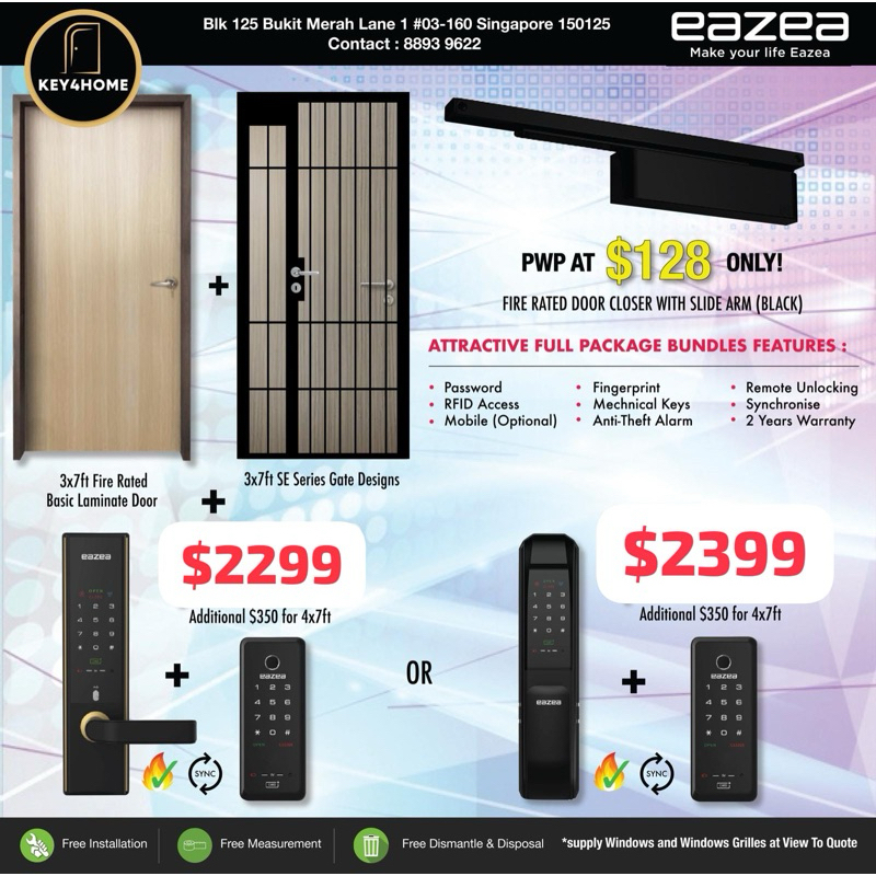 HDB Mild Steel Gate + Solid Fire Rated Door + EAZEA Fire Rated Digital ...